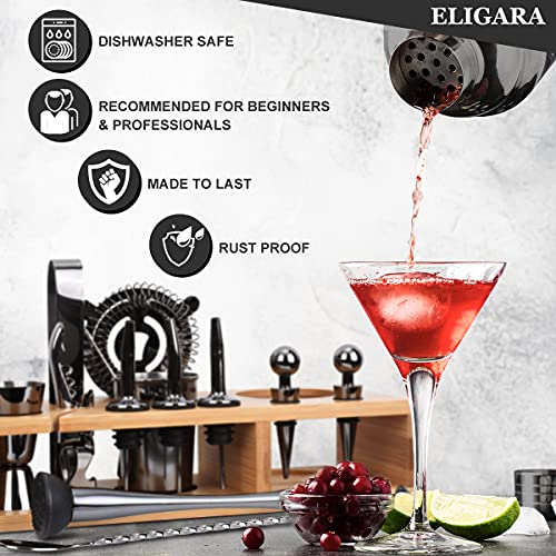 Eligara 23-Piece Bartender Kit Cocktail Shaker Set: Stainless Steel Bar Tools with Sleek Bamboo Stand & Cocktail Recipes Booklet | Ultimate Drink Mixing Adventure