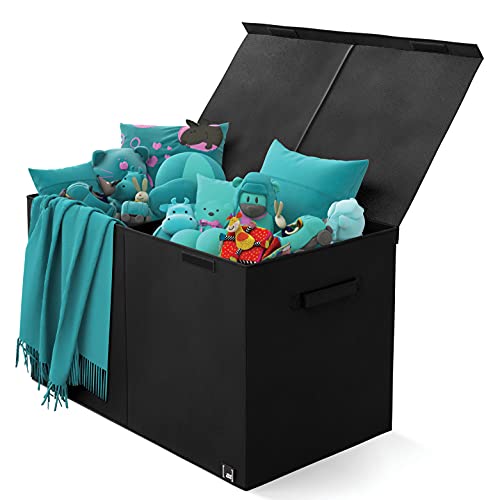 Mindspace Toy Chest with Lid, Toy Boxes for Kids, Childrens Toy Boxes and Storage - Tiny Toy Box for Girls | Foldable Toy Bin for Playroom, Living Room, Nursery, Bedroom, Closet, Laundry - Blanket and Pillow Bin | The Oxford Collection, Black