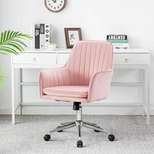 altrobene velvet desk chair, ergonomic computer task chair, accent reception chair, 360 degree swivel, height adjustable, for home office/study/girls' bedroom, pink