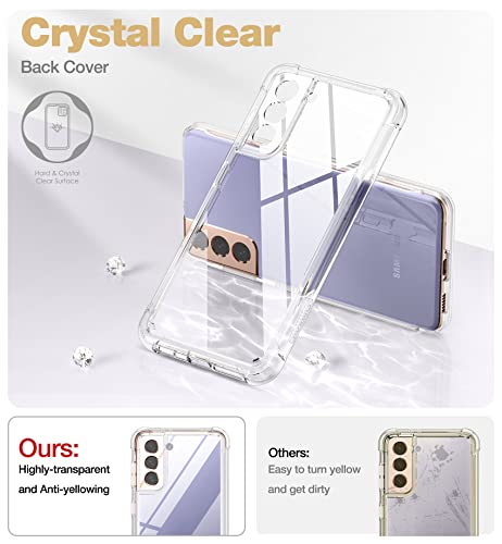 SURITCH Clear Case for Samsung Galaxy S21 5G,[Built in Screen Protector][Camera Lens Protection] Full Body Protective Hard Shell+Soft TPU Bumper Shockproof Rugged Cover for Galaxy S21 6.2" (Clear)