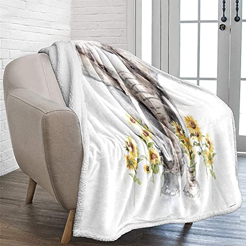 Elephant Sunflower Sherpa Fleece Throw Blanket, Elephant Gifts for Women Adults, Super Soft Elephant Blankets for Women Birthday, Warm Cozy Plush Bed Throws Blanket for Couch Sofa 60"x80"