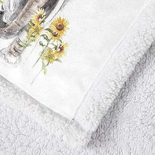 Elephant Sunflower Sherpa Fleece Throw Blanket, Elephant Gifts for Women Adults, Super Soft Elephant Blankets for Women Birthday, Warm Cozy Plush Bed Throws Blanket for Couch Sofa 60"x80"