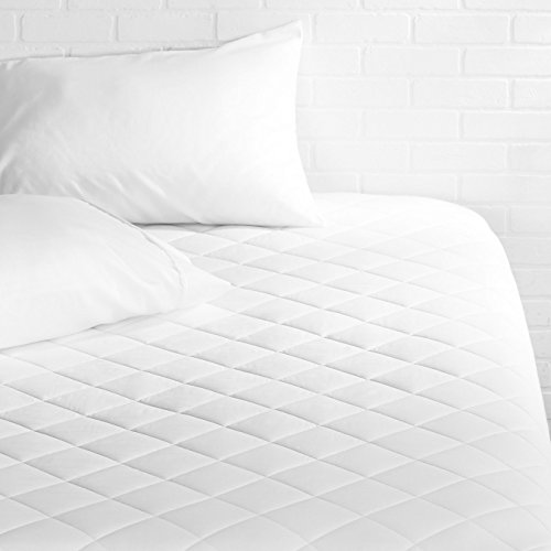 Amazon Basics Hypoallergenic Quilted Mattress Topper Pad Cover - 18 Inch Deep, King & Basics Down Alternative Bed Pillows for Stomach and Back Sleepers - 2-Pack, Soft Density, King