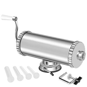 5 lbs aluminum horizontal sausage stuffer machine, manual sausage maker kit with suction base & 4 filling nozzles for homemade1