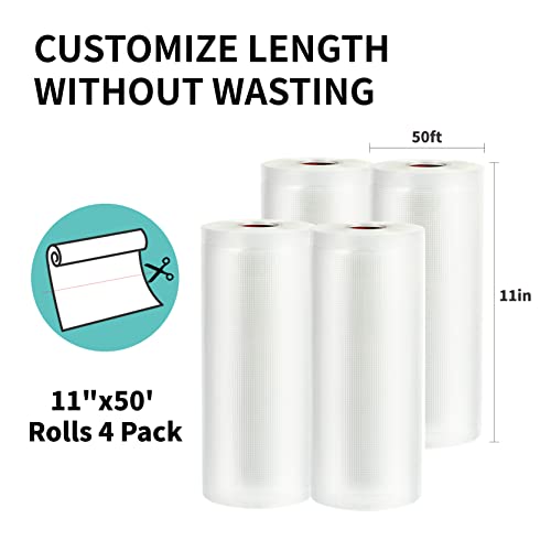 Happy Seal Vacuum Sealer Bags 11x50 Rolls 4 Pack for Food Saver, Seal a Meal, BPA Free, Commercial Grade, Great for Vac Storage, Meal Prep or Sous Vid