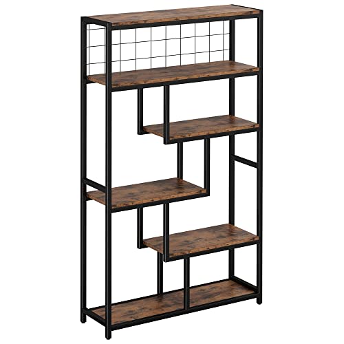 IRONCK Bookshelves and Bookcases 6-Shelf Etagere Bookcase, Industrial Open Display Shelves Geometric Bookcase with Sturdy Metal Frame,Vintage Brown