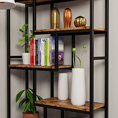 IRONCK Bookshelves and Bookcases 6-Shelf Etagere Bookcase, Industrial Open Display Shelves Geometric Bookcase with Sturdy Metal Frame,Vintage Brown