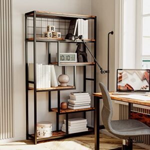 IRONCK Bookshelves and Bookcases 6-Shelf Etagere Bookcase, Industrial Open Display Shelves Geometric Bookcase with Sturdy Metal Frame,Vintage Brown