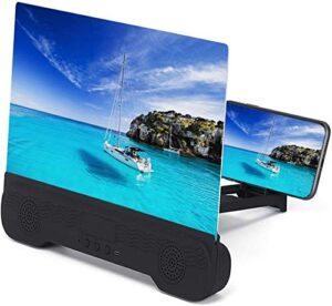 14'' screen magnifier with bluetooth speakers for cell phone,3d magnifying projector screen enlarger for movies videos games foldable stand holder with hd screen amplifier supports all smartphones