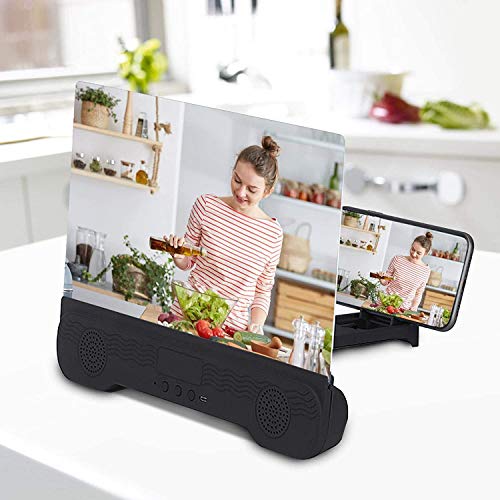 14'' Screen Magnifier with Bluetooth Speakers for Cell Phone,3D Magnifying Projector Screen Enlarger for Movies Videos Games Foldable Stand Holder with HD Screen Amplifier Supports All Smartphones