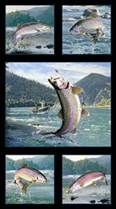 tight lines trout fish sport fishing cotton fabric 24" x 44" panel"