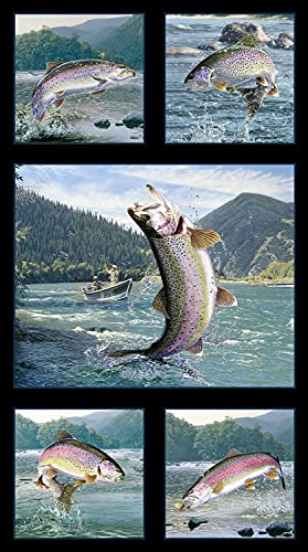 Tight Lines Trout Fish Sport Fishing Cotton Fabric 24" X 44" Panel"