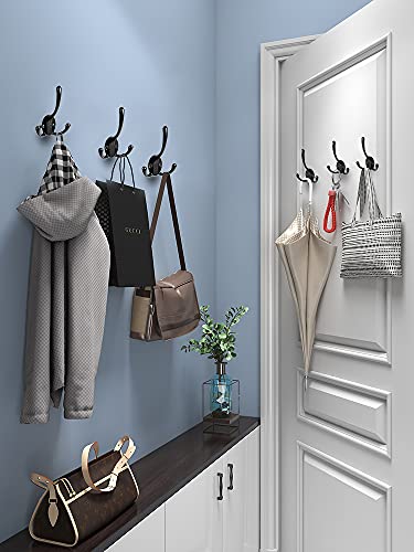 shelwe Wall Mounted Black Coat Hooks 5 Pack Heavy Duty Single Hook Decorative for Hanging Coats Backpack Towel Hat Robe Closet Bag Bathroom Kitchen Classroom