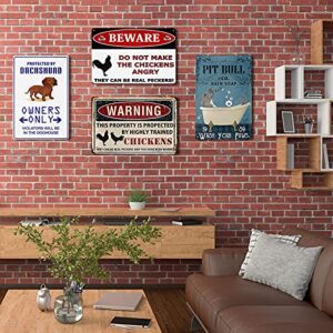 Chicken Sign Funny Warning Property Protected by Chickens Tin Sign 11.8x7.9 Inches Chicken Coop Decor Sign For Home Farmhouse Garden Wall Decoration Idea Gifts For Friends