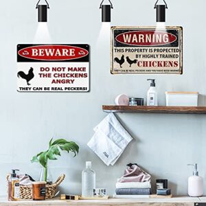 Chicken Sign Funny Warning Property Protected by Chickens Tin Sign 11.8x7.9 Inches Chicken Coop Decor Sign For Home Farmhouse Garden Wall Decoration Idea Gifts For Friends