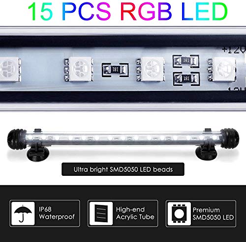 GreenSun LED Aquarium Light, Fish Tank Light with Remote Control, IP68 Submersible Waterproof Strip Bar Light,RGB Color Changing, 3.8 Watts 11inch/28cm