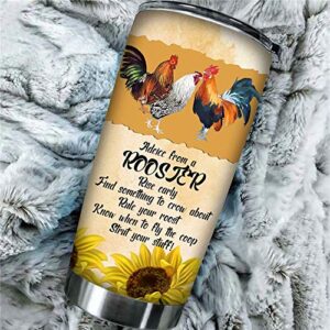 20oz Stainless Steel Rooster Tumbler Cup,Farm Country Chicken Travel Mug, Sunflower Rooster Rise Coffee Cup With Lids Straw,Insulated Vacuum Thermal Double Wall Water Bottle for Family