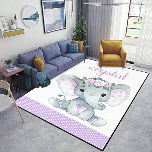 Cute Purple Elephant Area Rug Custom Personalized Carpet for Living Room Yoga Bedroom Playing Room Camping 4'x5.2'