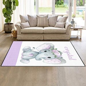 Cute Purple Elephant Area Rug Custom Personalized Carpet for Living Room Yoga Bedroom Playing Room Camping 4'x5.2'