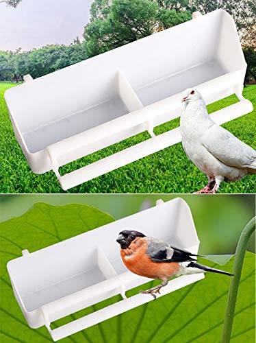 Lucky Interests 2pcs Bird Feeder, Pet Bird Food Double Plastic Seed Water Feeder Dispenser Standing Frame Plastic Food Feeder Cup for Parrots Cockatiel Pigeon Sparrow Bird Cage Bowl with 2 Bird Spoons