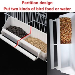 Lucky Interests 2pcs Bird Feeder, Pet Bird Food Double Plastic Seed Water Feeder Dispenser Standing Frame Plastic Food Feeder Cup for Parrots Cockatiel Pigeon Sparrow Bird Cage Bowl with 2 Bird Spoons