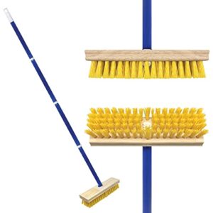 lola products deck scrub brush with 48" long handle and 9" x 3.5" scrubber, it's very durable poly fiber scrubber bristles remove dirt & grime on patios, decks, asphalt, tile, cement- wet or dry