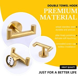 APLusee Double Robe Towel Hook, 304 Stainless Steel Dual Coat Hook Hanger, Utility Bathroom Toliet Kitchen Storage Holder Gorgeous Style, Brushed Gold…