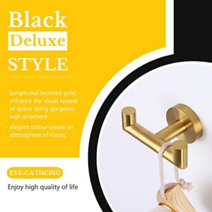 APLusee Double Robe Towel Hook, 304 Stainless Steel Dual Coat Hook Hanger, Utility Bathroom Toliet Kitchen Storage Holder Gorgeous Style, Brushed Gold…