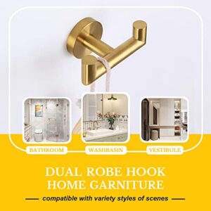 APLusee Double Robe Towel Hook, 304 Stainless Steel Dual Coat Hook Hanger, Utility Bathroom Toliet Kitchen Storage Holder Gorgeous Style, Brushed Gold…