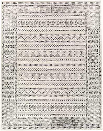 Greig Bohemian Farmhouse Living Room Bedroom Square Area Rug - Neutral Boho Carpet - Bordered - Off White, Black, Grey, Beige - 6'7" Square