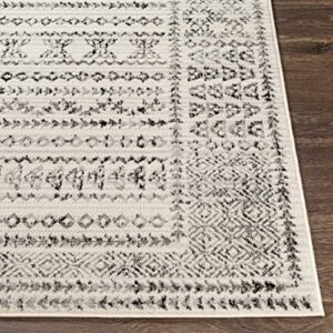 Greig Bohemian Farmhouse Living Room Bedroom Square Area Rug - Neutral Boho Carpet - Bordered - Off White, Black, Grey, Beige - 6'7" Square