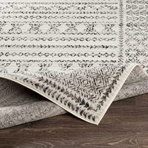 Greig Bohemian Farmhouse Living Room Bedroom Square Area Rug - Neutral Boho Carpet - Bordered - Off White, Black, Grey, Beige - 6'7" Square