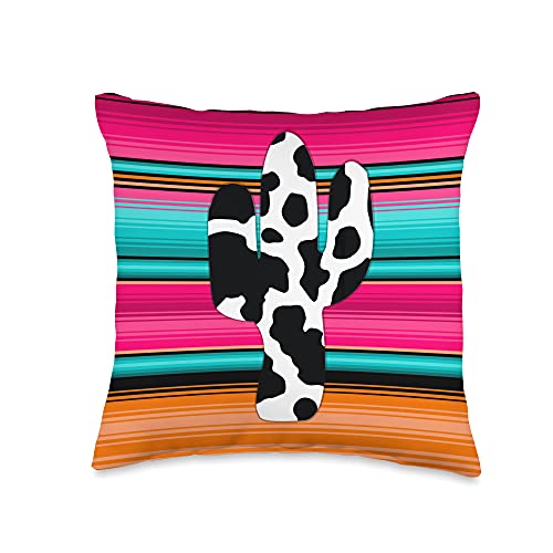 Western Serape Cactus designs Serape Cactus Cow Calf Print Pattern Colorful Throw Pillow, 16x16, Multicolor