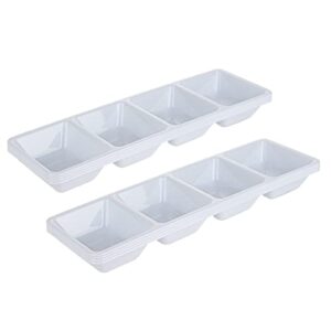 Party Bargains Disposable Sectional Rectangular Serving Tray White [8 Pack] 5 x 16 Inches. 4 Compartments Plastic Serving Tray for Weddings, Buffets, Dinner, Birthday Parties