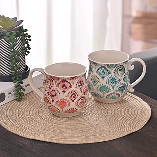 Taimei Teatime Ceramic Coffee Mug with Big Handle, 18.5 Oz Large Coffee Mugs for Women, Stoneware Coffee Mugs for Latte, cappuccino, Tea, Coffee Mugs Dishwasher & Microwave Safe, Set of 2