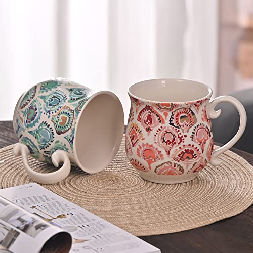 Taimei Teatime Ceramic Coffee Mug with Big Handle, 18.5 Oz Large Coffee Mugs for Women, Stoneware Coffee Mugs for Latte, cappuccino, Tea, Coffee Mugs Dishwasher & Microwave Safe, Set of 2