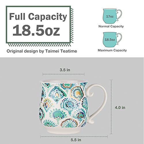 Taimei Teatime Ceramic Coffee Mug with Big Handle, 18.5 Oz Large Coffee Mugs for Women, Stoneware Coffee Mugs for Latte, cappuccino, Tea, Coffee Mugs Dishwasher & Microwave Safe, Set of 2