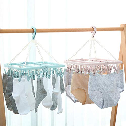 TUKE 32 Clips Folding Clothes Dryer Hanger Children Adults Clothes Dryer Windproof Socks Underwear Plastic Drying Rack