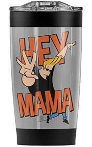 logovision johnny bravo hey mama stainless steel tumbler 20 oz coffee travel mug/cup, vacuum insulated & double wall with leakproof sliding lid | great for hot drinks and cold beverages