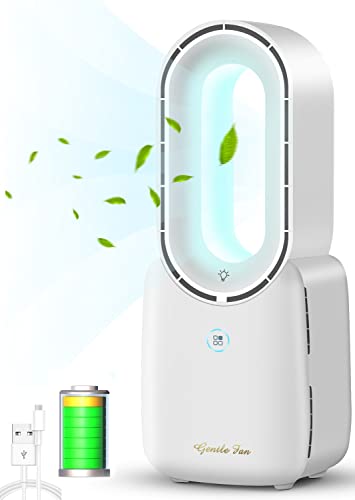 Misby Desk Fan, Portable Bladeless Fan 11.8 inch Personal Cooling Fan with 4 Speeds, Leafless 5 Colors LED Lights Touch Control Small Quiet Table Fans For Home, Bedroom, Office(White)