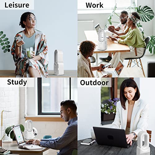 Misby Desk Fan, Portable Bladeless Fan 11.8 inch Personal Cooling Fan with 4 Speeds, Leafless 5 Colors LED Lights Touch Control Small Quiet Table Fans For Home, Bedroom, Office(White)