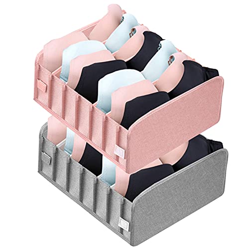 Coopay 2 Pack Underwear Drawer Organizer Foldable Closet Underwear Organizer Bra Organizer Drawer Divider for Ties Socks Bra Clothes Storage with Washable Fabric (Gray and Pink)