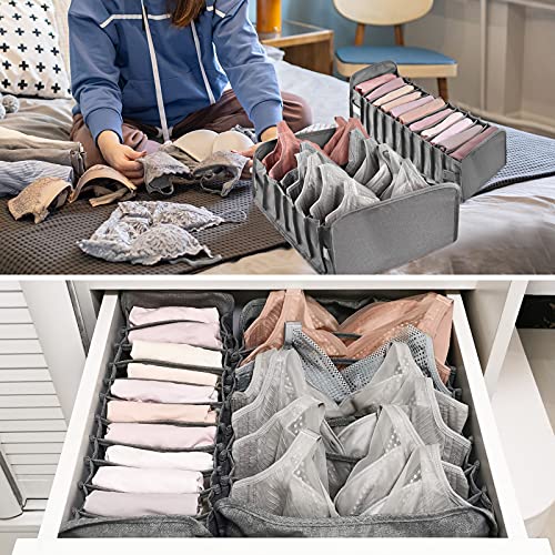 Coopay 2 Pack Underwear Drawer Organizer Foldable Closet Underwear Organizer Bra Organizer Drawer Divider for Ties Socks Bra Clothes Storage with Washable Fabric (Gray and Pink)