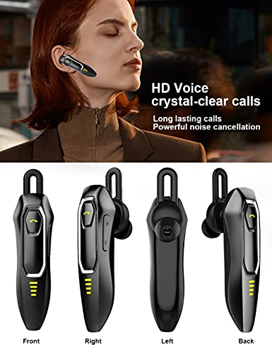 Wireless Bluetooth Earpiece V5.0 for Cell Phone, Powerful Noise Cancelling, Voice Command, Single Ear Bluetooth Headset with Microphone, Handsfree Earpiece for Trucker/Android/iPhone