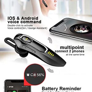 Wireless Bluetooth Earpiece V5.0 for Cell Phone, Powerful Noise Cancelling, Voice Command, Single Ear Bluetooth Headset with Microphone, Handsfree Earpiece for Trucker/Android/iPhone