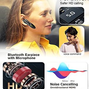 Wireless Bluetooth Earpiece V5.0 for Cell Phone, Powerful Noise Cancelling, Voice Command, Single Ear Bluetooth Headset with Microphone, Handsfree Earpiece for Trucker/Android/iPhone