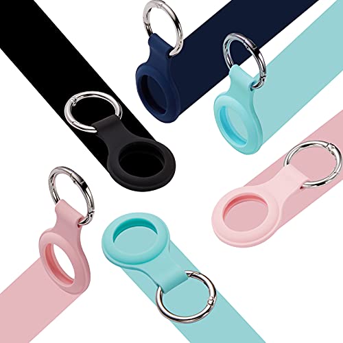 ZryXal [4 Pack] Protective Case for AirTag Phone Finder 2021, Soft Silicone Tracker Holder with Anti-Lost Keychain, Finder Items for Dogs Keys Backpacks (Pink & Mint Green & Dark Blue & Black)