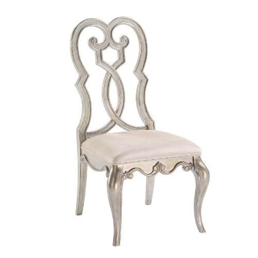 Acme Furniture Set of 2 Velvet Upholstered Side Chairs, Ivory/Antique Champagne