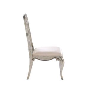 Acme Furniture Set of 2 Velvet Upholstered Side Chairs, Ivory/Antique Champagne