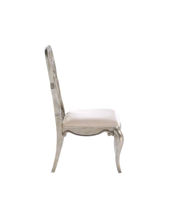 Acme Furniture Set of 2 Velvet Upholstered Side Chairs, Ivory/Antique Champagne